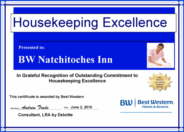 Best Western Natchitoches wins Housekeeping Excellence Award - Sharpco ...
